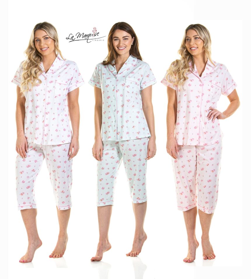 Ladies Jersey Pink Blush Crop Pyjamas by La Marquise - Made in Barnet ...